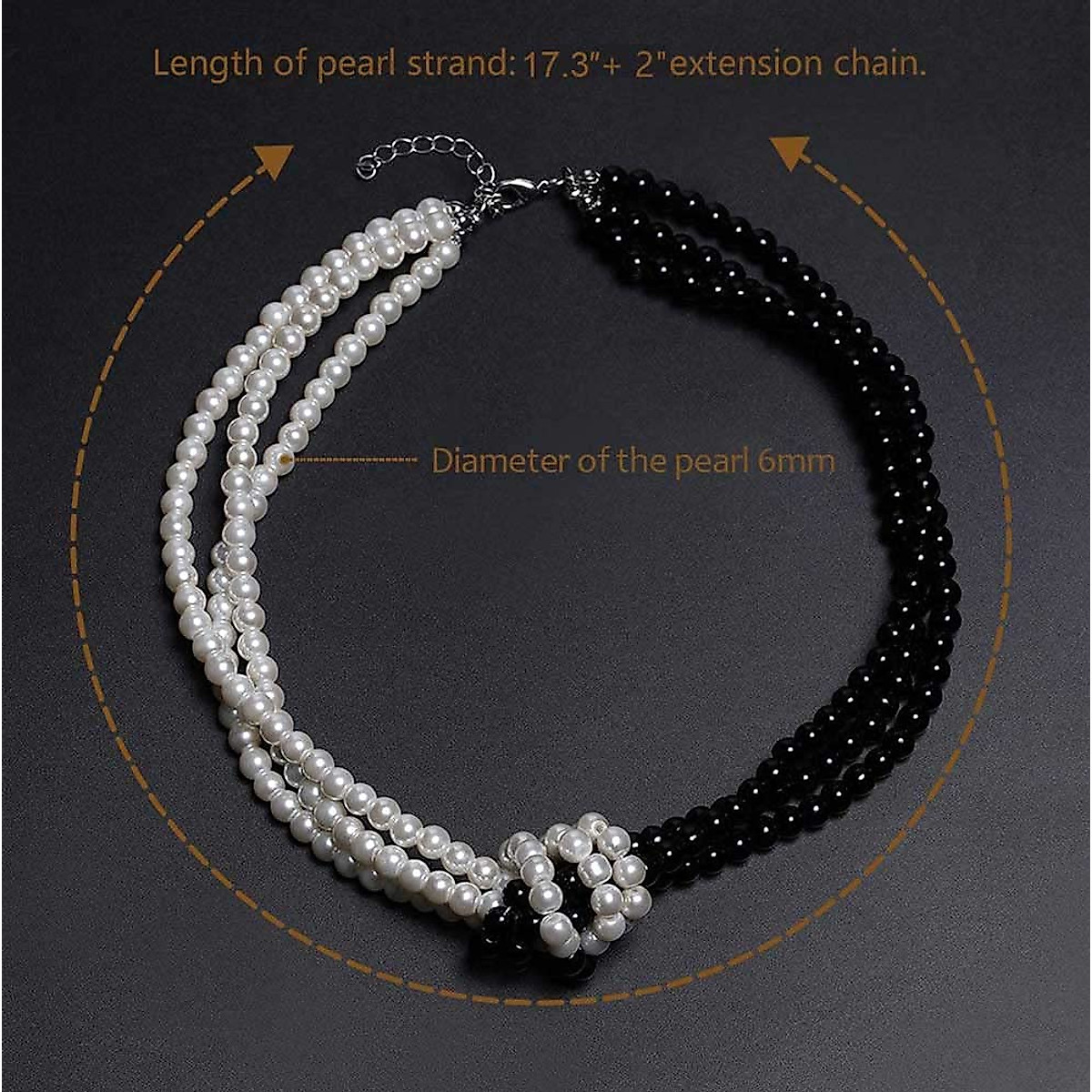 Coucoland 1920s Imitation Pearls Necklace 20s Gatsby Knot Pearl Necklace 1920s Flapper Pearls Accessories Two-tone Stitching Style (Black and White)