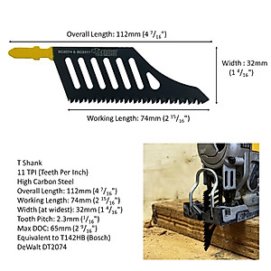 3 x SabreCut JSSC2074_3 T Shank HCS Wood Flush Cutting DT2074 Jigsaw Blades for Dewalt, Bosch and Many Others