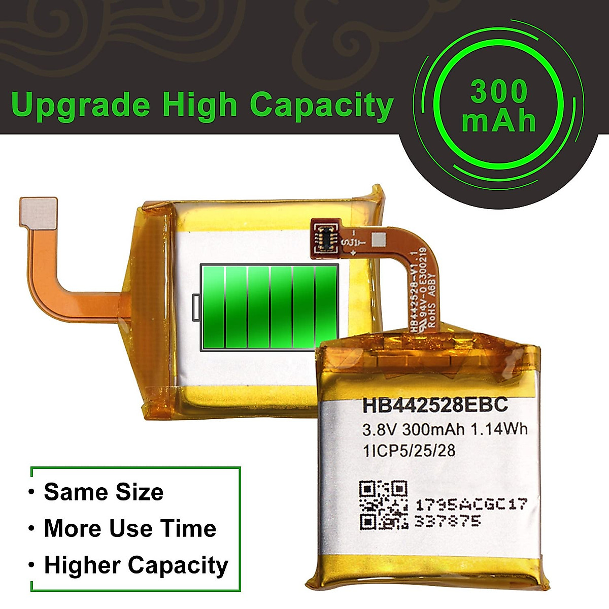 Replacement Battery for Huawei Smart Watch 1st Gen/Watch Gen 1, HB442528EBC Battery with [Set of Screws] and Tool Repair Kit