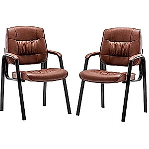 BTEXPERT Brown Premium Leather Office Executive Waiting Room Guest/Reception Side Conference Chair Set of 2