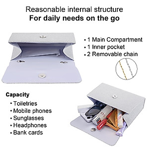 Larcenciel Women's Evening Handbags, Glitter Top Handle Evening Purse w/Chain, Silver Ladies Sequins Shoulder Crossbody Bag, Chic Guest Clutch for Party Prom Wedding Cocktail Club Dating,7.9x2.2x5.3in