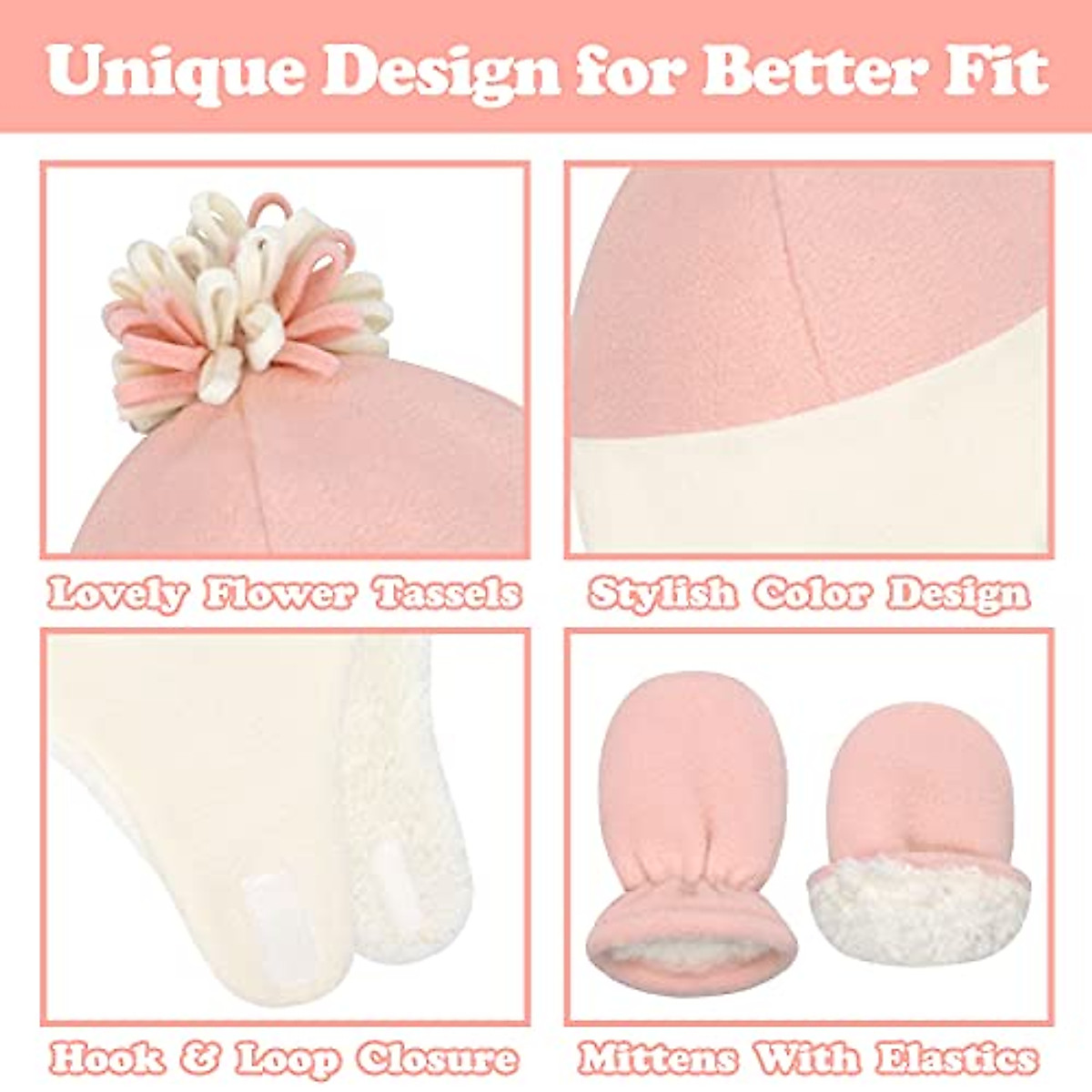 Baby Girl Winter Hat Pink Infant Winter Hat and Mitten Set Warm Baby Girl Hats Baby Winter Mittens Baby Hats 6-12 Months