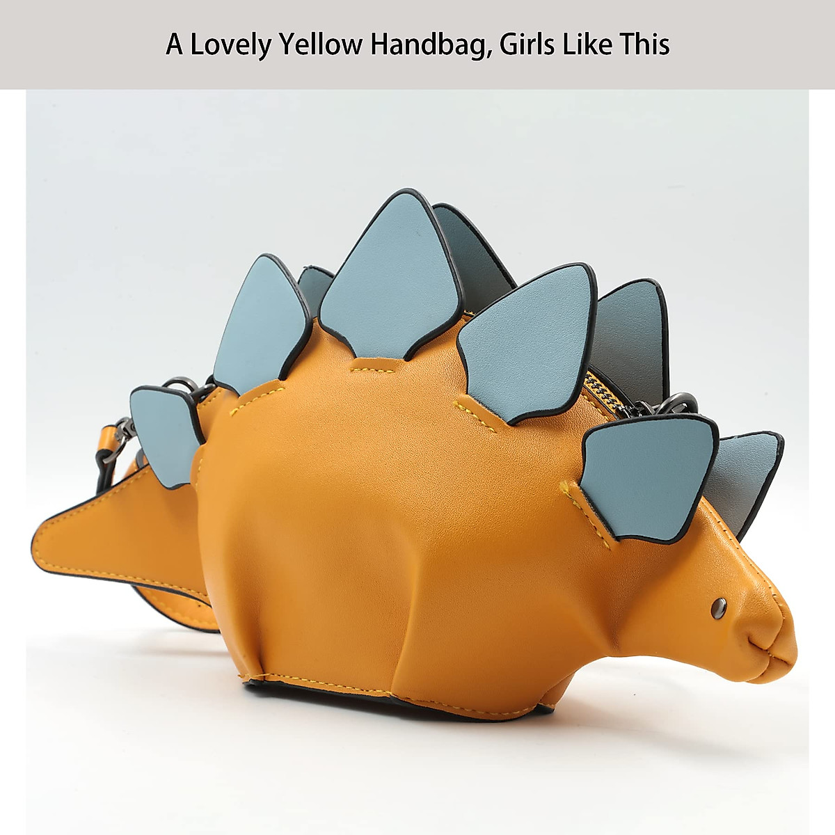 WLC Dinosaur Shoulder Purses,PU Stegosaurus CrossBody Bag for Girl lady(Yellow)