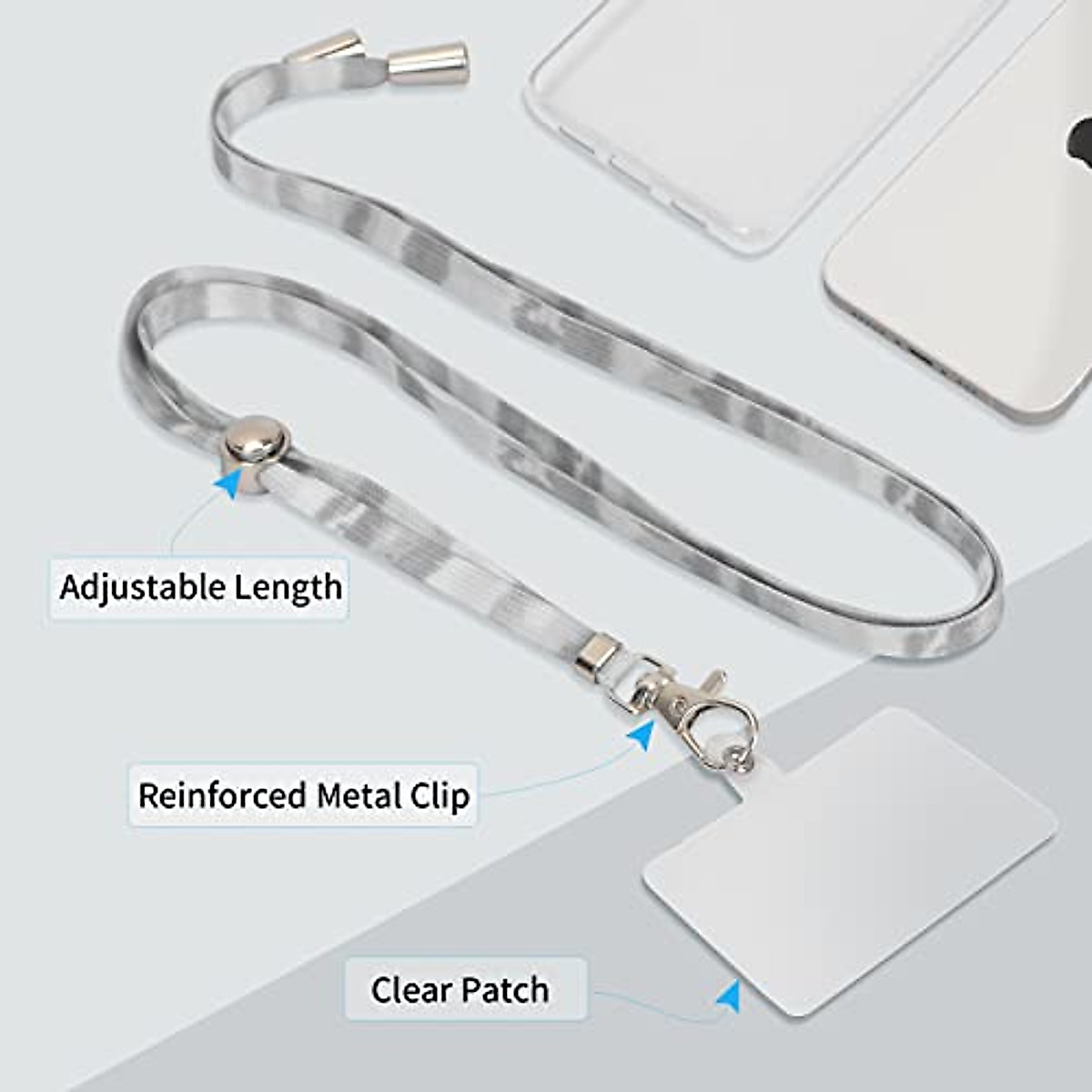 WWW Phone Lanyard,2× Universal Crossbody Cell Phone Lanyards with Multifuctional Patch and Adjustable Shoulder Neck Strap,Cell Phone Lanyard Compatible with All Smartphone for Women Girls,Grey