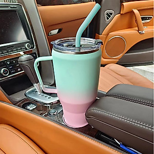 MUCHENGHY 40 oz Tumbler with Handle and Straw Lid, Leak Proof Double Vacuum Stainless Steel Tumblers Insulated Travel Coffee Mug with Lids Green Pink