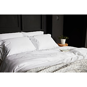 WAADI Queen Duvet Cover Set 4pcs- 100% Cotton Duvet Cover Set Includes: Duvet Cover, Fitted Sheet (Deep Pockets, fits 18in Mattress) & 2 Pillowcases (White, Queen)