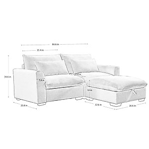 Eafurn Deep Seat Oversized Corduroy Loveseat Modular Sectional Sofa Convertible Corner Couch Bed with Movable Ottoman & Storage, L Shaped Sleeper Lounge Sofa&Couches for Living Room Office