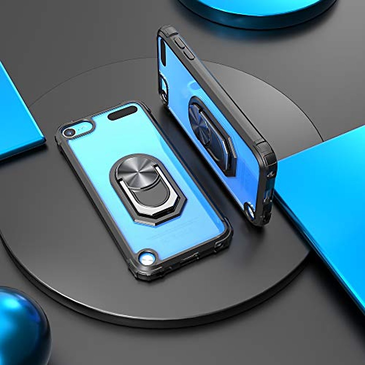 iPod Touch Case Clear with Kickstand, iPod Touch 7 Case with 2 HD Screen Protectors, IDYStar Clear Crystal Case with Built-in Metal Magnetic Kickstand for iPod Touch 7th/6th/5th Gen (Black)