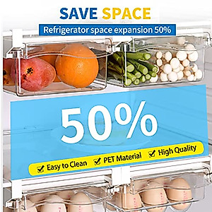VVLIAM 2 PACK Refrigerator Organizer Bins fridge drawer organizer with Handle, Egg Holder For Refrigerator and fruit containers for fridge pull out cabinet organizer Fit for Fridge Shelf Under 0.6"