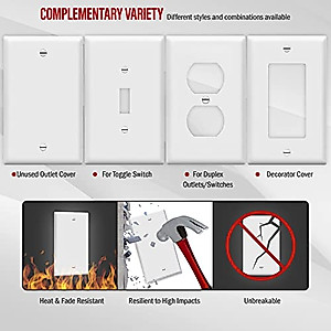 ENERLITES Blank Wall Plate Cover, Gloss Finish, Standard Size 1-Gang 4.50" x 2.76", Polycarbonate Thermoplastic, Electrical Covers for Unused Outlets/Switches, 8801-W-10PCS, White 10 Pack