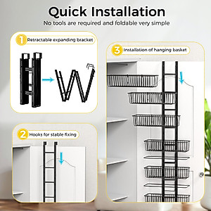 (90% Pre-installed) Over the Door Organizer for Pantry, Bathroom, Laundry Room (Multiple Uses) No Drilling Required, Sturdy and Stable (8 Adhesive Pad) 6 Tier, 12 Inches Wide, 49 Inches High