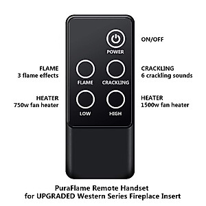 PuraFlame Western Electric Fireplace Insert with Fire Crackling Sound, Remote Control, 750/1500W, Black, 25 63/64 Inches Wide, 23 3/16 Inches High