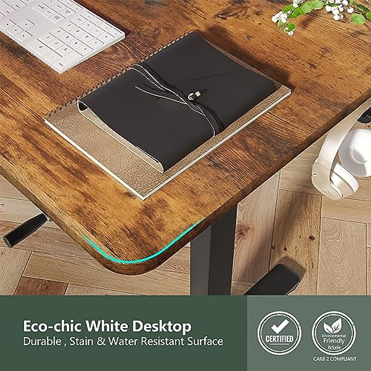 Our Modern Space Height Adjustable 44 Inches MANUAL Standing Desk - Ultra Durable Home Office Large Rectangular Computer or Laptop Sit Stand Workstation Table - 44 x 24 inches - RUSTIC