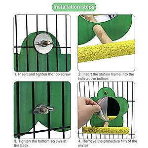 Bird Parrot Mirror with Perch Natural Wood Swing Colorful Sand Grind Paw Trim Beak for Small Parrot Parakeet Cockatiel Lovebird Conure Finch Budgie (Flower-Shaped)