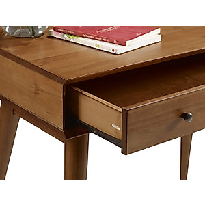 Camaflexi Mid-Century Modern Computer Desk / 35.75"W / Study Writing Table / Solid Wood / Natural Variations of Wood Grains / One Drawer / Partial Assembly, Castanho Brown, 30"H x 35.75"W x 20"D