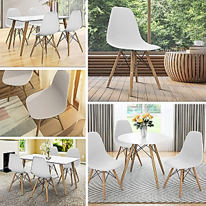 GOFLAME DSW Dining Chairs, Shell Plastic Chairs with Wood Legs, Modern Style Armless Chairs for Living Room Kitchen Bedroom, Eiffel DSW Style Side Chairs with Ergonomic Backrest Set of 2, White