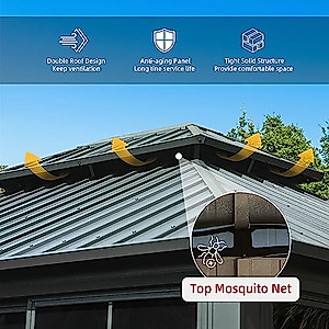 Domi 12x14FT Sunroom,Solarium Aluminum Hardtop Gazebo with Galvanized Steel Double Roof, Lockable Screen House,Moveable PC Screen&Sliding Door for Patio Deck Backyard Lawn