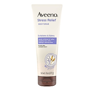 Aveeno Stress Relief Body Scrub, Exfoliating Body Wash for Softer, Smoother Skin, Formulated with Prebiotic Oat & Lavender Scent to Calm & Relax, Sulfate-Free & Soap-Free, 8 fl. oz