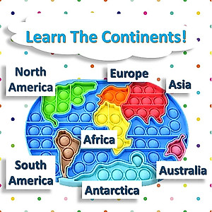 Puzzle Toy World Map Countries & Continents Pop Toy Stress Relief Sensory for Girls Boys Educational Learning Geography Earth Learning Tool Preschool Elementary Stocking Stuffer