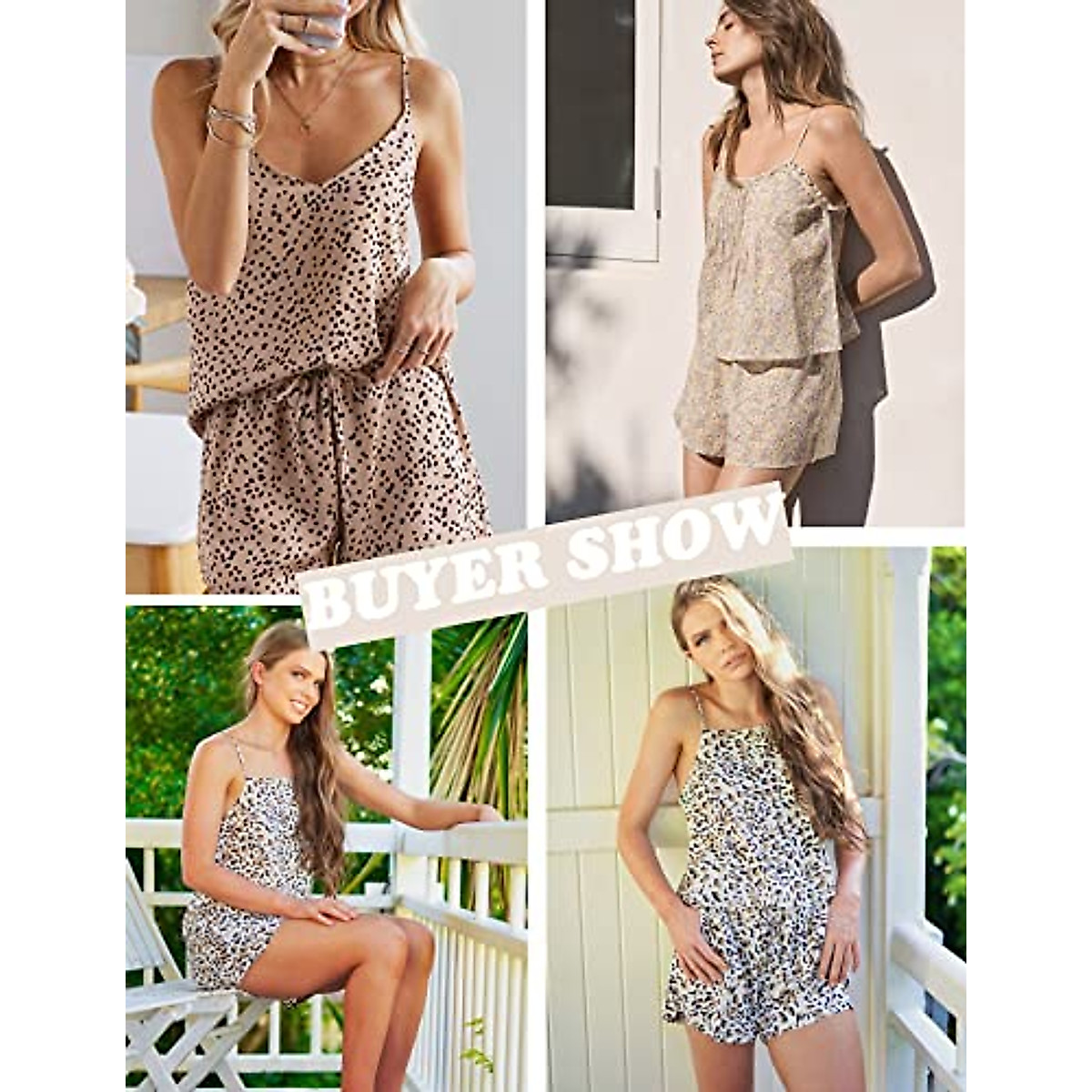 Ekouaer Women Leopard Pajamas Camisole Short Sets 2 Piece Pj Nightwear Sleepwear