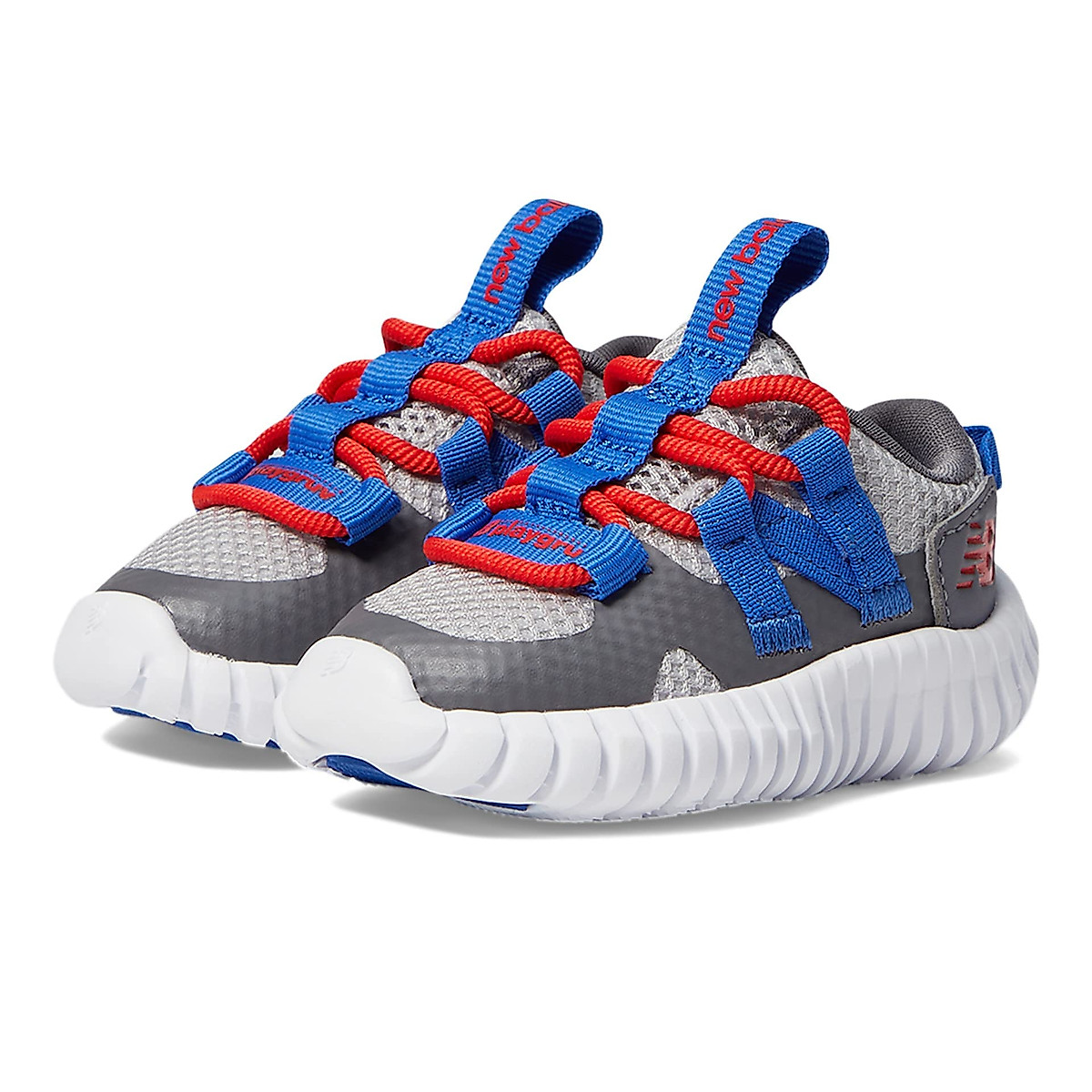 New Balance Baby Boys PLAYGRUV V2 Bungee Sneaker, Grey/True Red, 4 Wide Infant