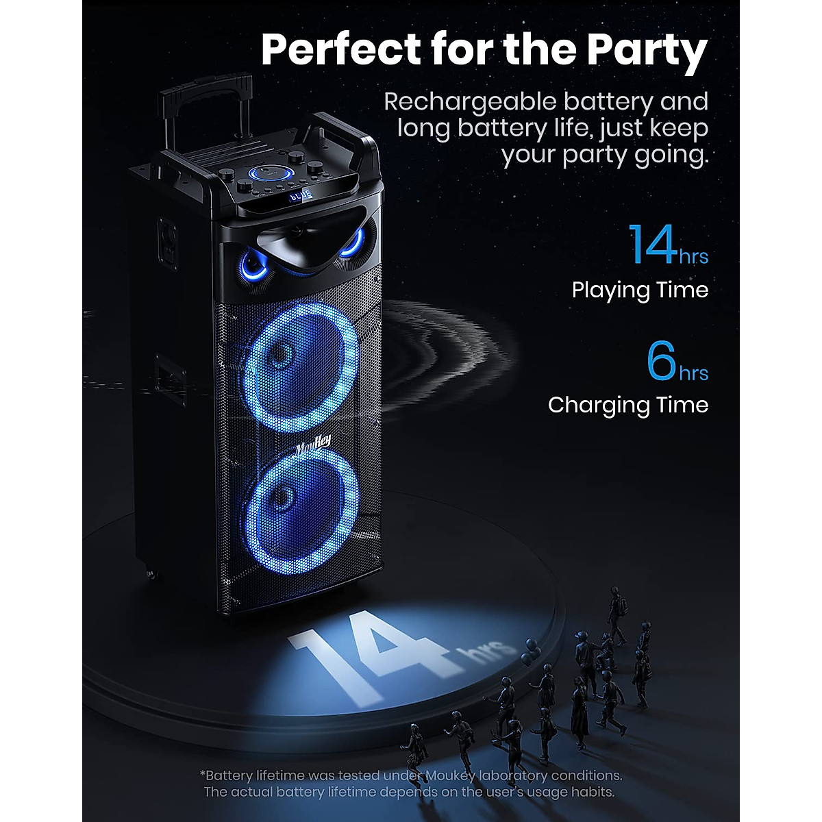Moukey Karaoke Machine, Double 10" Woofer PA System for Party, Portable Bluetooth Speaker with 2 Wireless Microphone, Disco Lights and Echo/Treble/Bass Adjustment, Support TWS/REC/AUX/MP3/USB/TF/FM