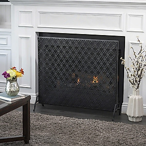 Christopher Knight Home Elmer Single Panel Iron Fireplace Screen, Black
