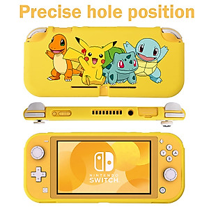 Xcitifun Designed for Nintendo Switch Lite Case Switch Lite TPU Cases for Girls Boys Kids Cute Kawaii Protective Shell Compatible with Nintendo Switch Lite Controller Carrying Cover - Poke Yellow