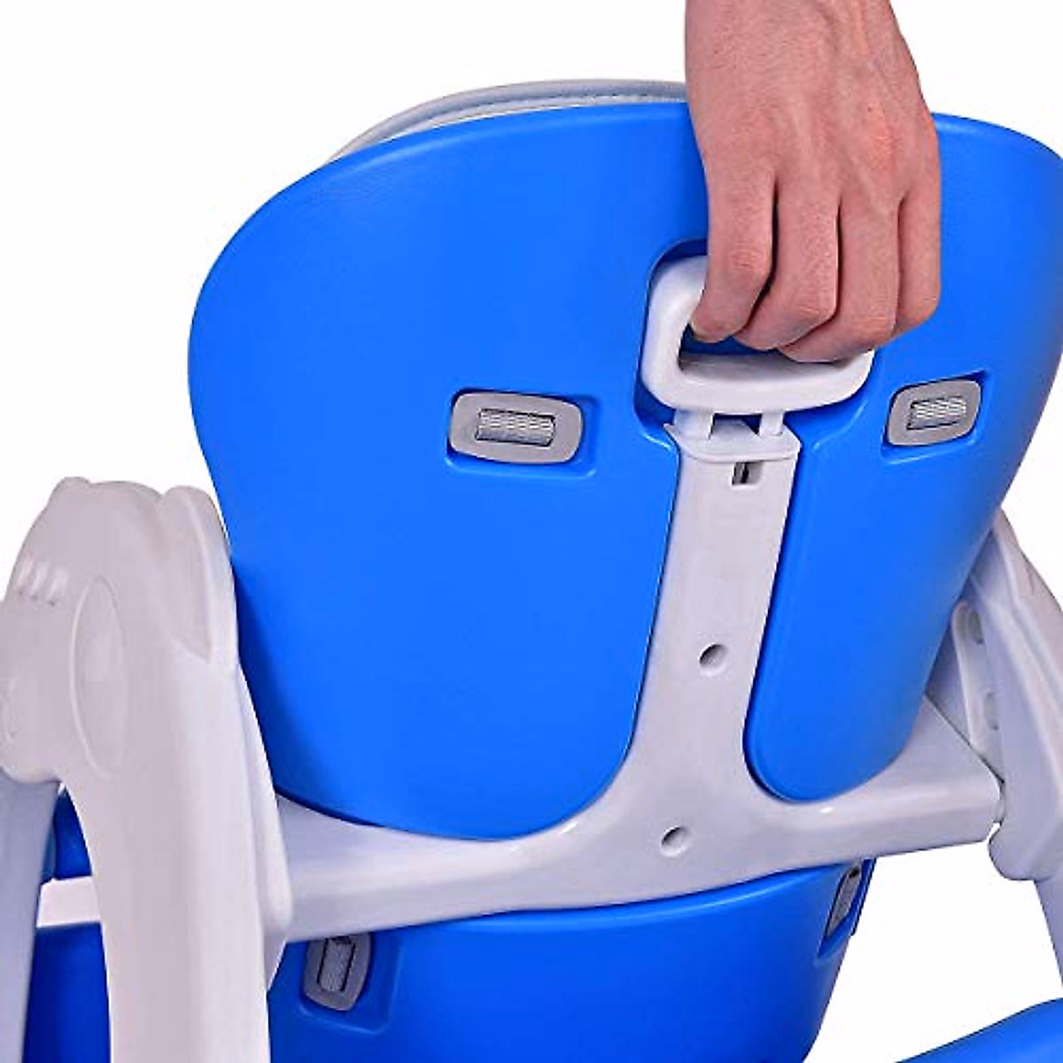 HONEY JOY 5 in 1 High Chair, Convertible Highchair for Babies and Toddlers/Table Chair Set/Booster Seat/Toddler Chair w/Safety Harness, Reclining Backrest, Double Food Tray (Blue)