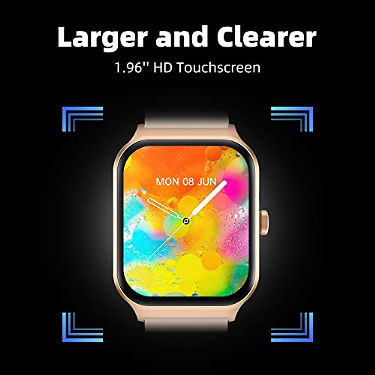 Lyaarka 1.96" HD Smart Watch for Women Men(Answer/Make Call) Android and iOS Compatible Fitness Tracker with IP68 Waterproof, 110+ Sports, Heart Rate and Blood Oxygen Monitor, Step Counter (Gold)