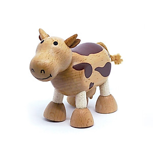 Cow Wooden Animal Toys for Toddler, Fun and Posable Wooden Farm Toy, Wooden Toys, Wood Farm Animals, Early Education Boys and Girl, Bendable Figures Farm Toys Set