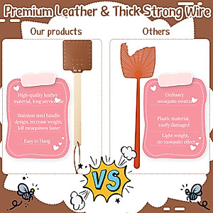 4 Pieces 17.3 Inch Heavy Duty Fly Swatter Leather Fly Swatter Long Fly Swatter Manual Fly Swatter Wood Handle Rustic Bug Swatter for Flies Bees Mosquitoes Outdoor Indoor Garden Supplies (Brown)