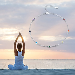 MEDWISE Chakra ankle Bracelet Sterling Silver Chakra Anklet Sterling Silver 7 Chakra Summer Beach Anklet Bracelet Link Hot Wife Ankle Bracelet Birthday Christmas Gifts for Women Wife Girlfriend