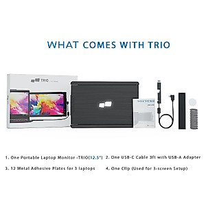 Mobile Pixels Trio Portable Monitor for Laptops, 12.5'' Full HD IPS Screens, USB C/USB A Dual or Triple Displays,Windows/OS/Android/Nintendo Switch (One Monitor Only)