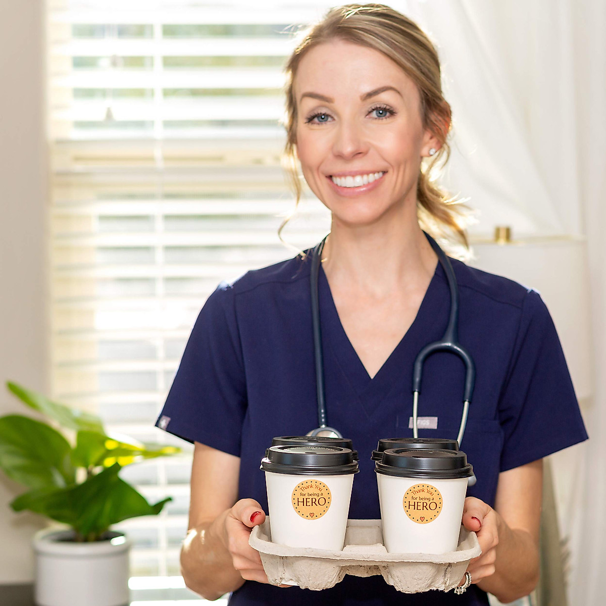 Gazelle Thank You Stickers, Roll, 500 Kraft Stickers. Say Thank You to Our Heroes 1.5 Inch Gratitude Stickers Fit On Envelopes, Greeting Cards, Gift Bags. Eco-Friendly Soy-Based Ink (Kraft)