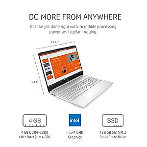 HP 15 inch Laptop, Intel Pentium Gold 7505 Processor, Intel UHD Graphics, 128 GB SSD, Windows 10 Home (15-dy2010nr, Natural Silver)