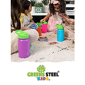 Kids Water Bottle - 12oz Blue | Leak Proof With Straw & Handle | 24 Hours Cold | Insulated, Double Wall Stainless Steel | Easy Sip Toddler Cup | Child's Flask | Eco Friendly