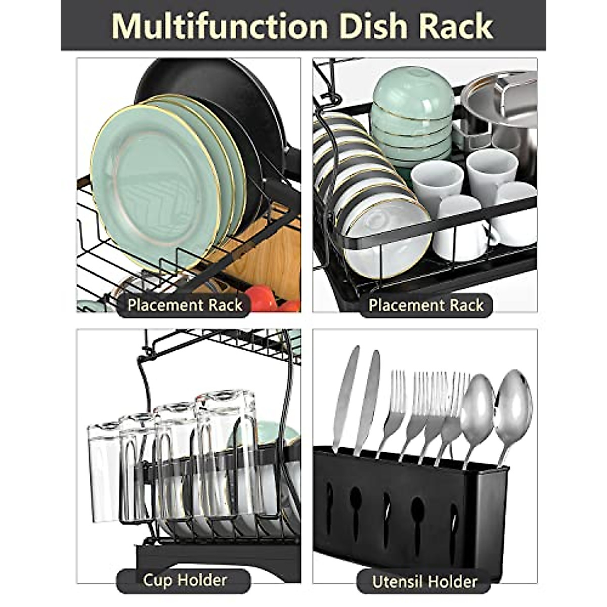 Johamoo Large 2 Tier Dish Drying Rack with Drainboard
