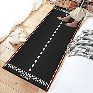 Area Runner Rug 2x6 Ft Race Track with Start and Finish line Car or Karting Road Racing top Non Skid Floor Mat for Living Room Kids Room Bedroom Kitchen Floor Hallways Carpet Throw Rugs