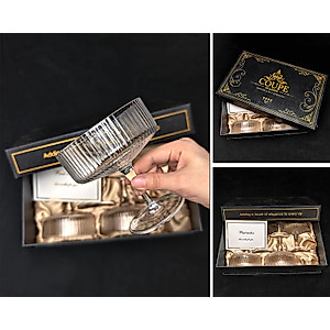 Ribbed Coupe Glasses Set of 4, Hand Blown 10 oz Vintage Cocktail Glasses, Vintage Art Deco Martini Glasses Set with Present Box for Espresso Martini, Champagne, Cosmopolitan, Manhattan, Cocktail Party