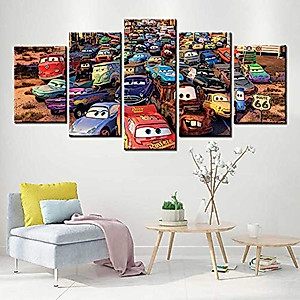 WFUBY 5 Paintings Canvas Painting Car 3 Lightning McQueen Poster Wall Art Canvas Modern Nordic Canvas Printing Art Prints Pictures Boys Room Bedroom Decor（No Frame）-30x40x2 30x60x2 30x80cm