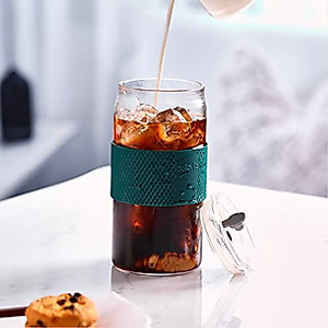ColoVie Can Shaped Drinking Glass Cups with Lids and Glass Straws 6pc Set-16oz Travel Glass Tumbler Cup with Silicone Protective Sleeve, Iced Coffee Cup, Soda Beer Drinking Jars, Securely Boxed-Gift