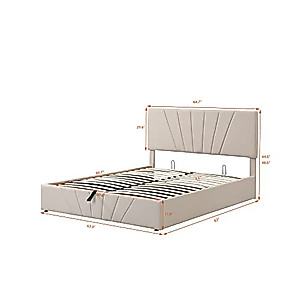 Harper & Bright Designs Queen Bed with Storage Underneath, Upholstered Platform Bed with Lift Up Storage and Tufted Headboard, Wooden Bed Frame for Teens Adults (Queen Size, Beige)