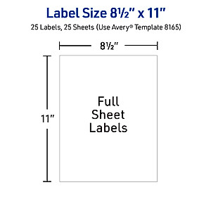 Avery Shipping Address Labels, Inkjet Printers, 25 Labels, Full Sheet Labels, Permanent Adhesive, TrueBlock (8165)