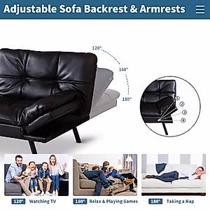 Opoiar Futon,Convertible Sofa Bed,Modern Futon Sofa Bed,Folding Loveseat Sofa,Sleeper Sofa,Futon Couch Bed,Adjustable Armrest&Backrest,Futon Sets for Compact Living Spaces,Apartment,Dorm,Office,Black