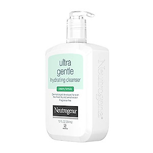 Neutrogena Ultra Gentle Hydrating Daily Facial Cleanser for Sensitive Skin, Acne, Eczema & Rosacea, Oil-Free, Soap-Free, Hypoallergenic & Non-Comedogenic Creamy Face Wash, 12 fl. oz