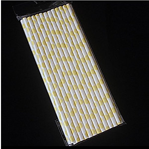 50-Pack Biodegradable Paper Drinking Straws for Party Supplies Bridal/Baby Shower Wedding Decorations, Bulk Paper Straws for Juices, Shakes, Smoothies, Lemon Theme