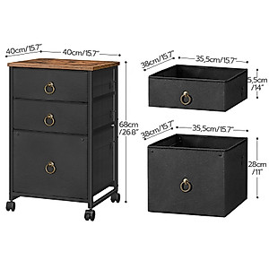 HOOBRO Mobile File Cabinet, Rolling Printer Stand with 3 Drawers, Fabric Vertical Filing Cabinet, Office Cabinet, Filing Cabinet for Home Office, A4/Letter-Sized, Rustic Brown and Black BFK30WJ01