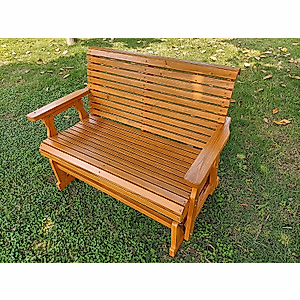 Fortune Candy Wooden Patio Glider with High Roll Back and Deep Contoured Seat, Solid Fir Wood, 2-Seater, Heavy Duty 800 LBS, 4 Feet, Brown