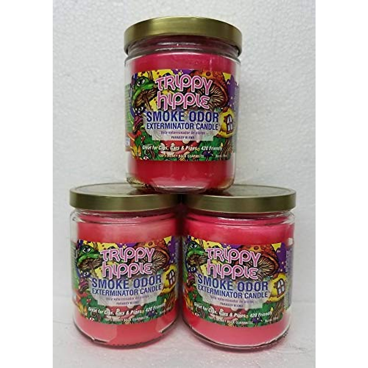 Smoke Odor Exterminator 13 oz Jar Candle, Trippy Hippie, 13 oz (3) Set of Three Candles.